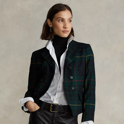 Polo Ralph Lauren Plaid Double-breasted Tweed Blazer In Gordon Plaid ...