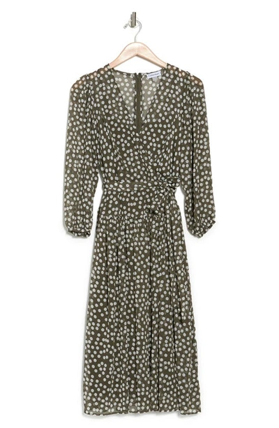 Calvin Klein Surplice Neck Three Quarter Sleeve Dot Print Faux Wrap