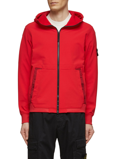 Stone Island Logo Badge High Neck Hooded Jacket In Red | ModeSens