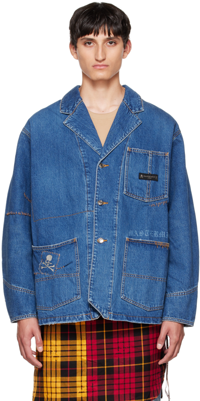 Mastermind Japan Blue Stitched Jacket In Indigo | ModeSens