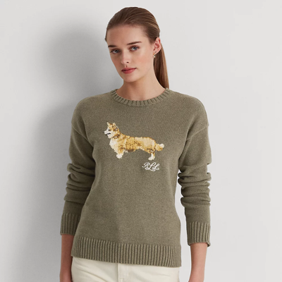 Ralph Lauren Intarsia-knit Cotton Sweater In Muted Moss Heather Multi ...
