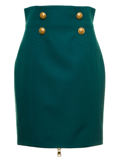 Balmain Wool Pencil Mini Skirt In Green | ModeSens