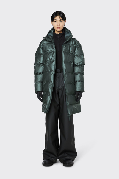 Rains Long Puffer Jacket In Silver Pine | ModeSens