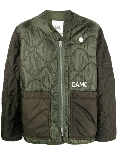 Oamc Logo-print Zip-up Quilted Jacket In Green | ModeSens