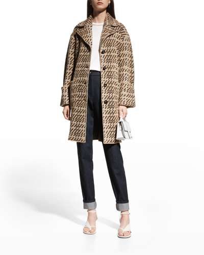 St John Broken Diagonal Check Knit Coat In Camel Black Ecru | ModeSens