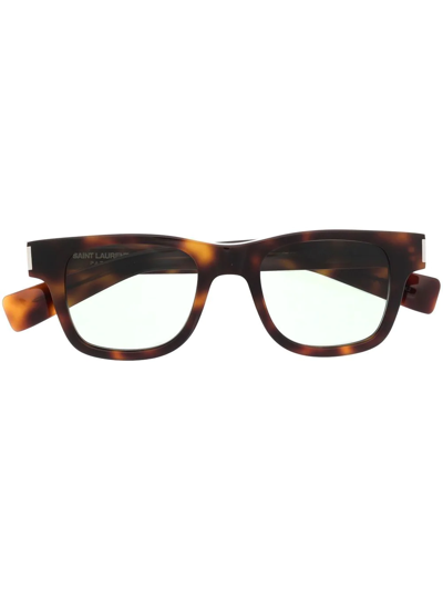 Saint Laurent Tortoiseshell Effect Square Frame Sunglasses In Braun