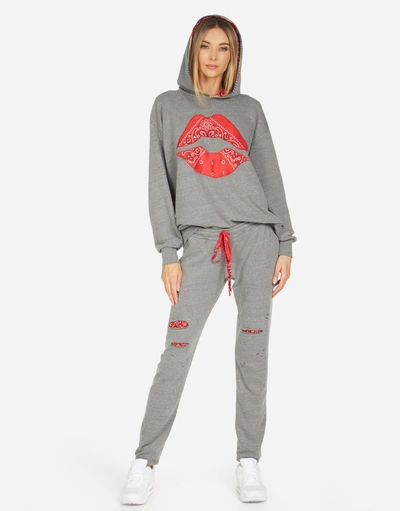 Lauren Moshi Letisha Bandana Lip In Heather Grey/ Red Bandana | ModeSens
