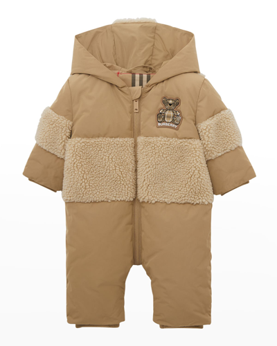 Burberry Kid's Ray Silicone Bear Patch Puffer Snowsuit In Archive Beige ...