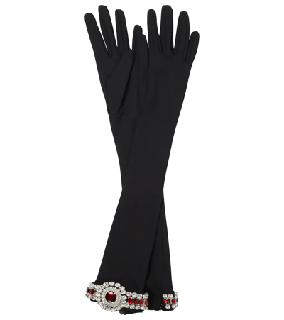 David Koma Embellished Opera Gloves In Black/red/silver | ModeSens
