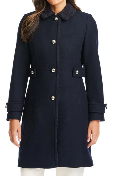 Kate Spade High Pile Fleece Trim Wool Blend Coat In Black | ModeSens