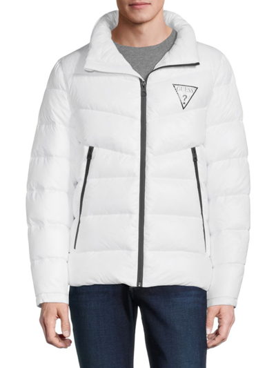Guess Men's Logo Puffer Jacket In White | ModeSens