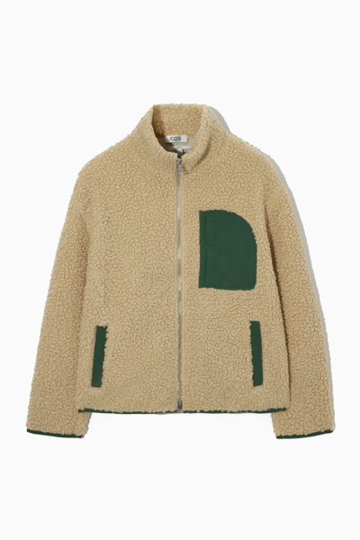Cos Relaxed-fit Teddy Zip-up Jacket In Beige | ModeSens