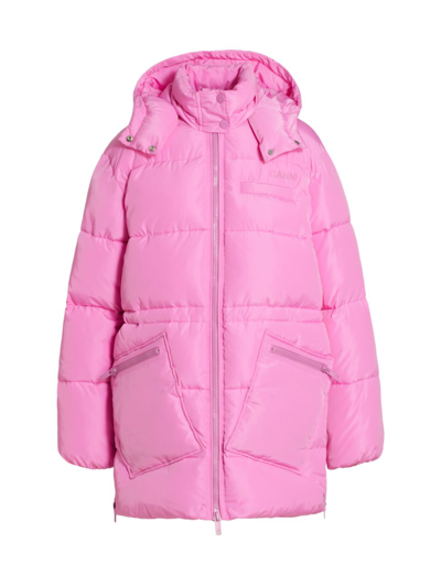 Ganni Tech Puffer Oversized Midi-jacket In Pink | ModeSens