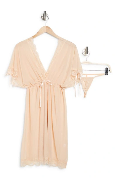 Eag V-neck Mesh Nightgown & Thong Set In Skin | ModeSens