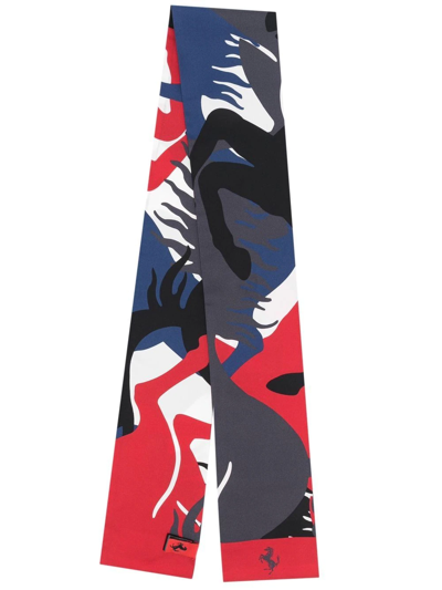 Ferrari Horse-print Silk Scarf In Blue | ModeSens