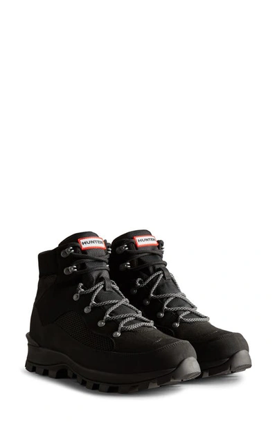 Hunter Explorer Eyelet-lace Recycled-leather Ankle Boots In Black ...
