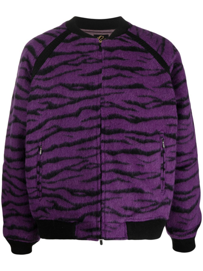 Needles Tiger Stripe Wool Blend Bomber Jacket In Purple | ModeSens