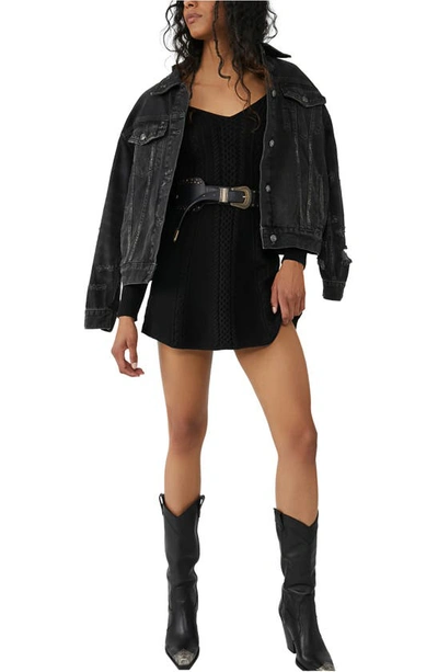 Free People Small World Cutout Long Sleeve Cable Stitch Sweater Dress ...