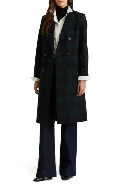 Ralph Lauren Double Breasted Wool Blend Reefer Coat In Black Watch ...