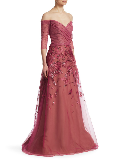 Rene Ruiz Collection Metallic Embroidered Tulle Gown In Pink | ModeSens