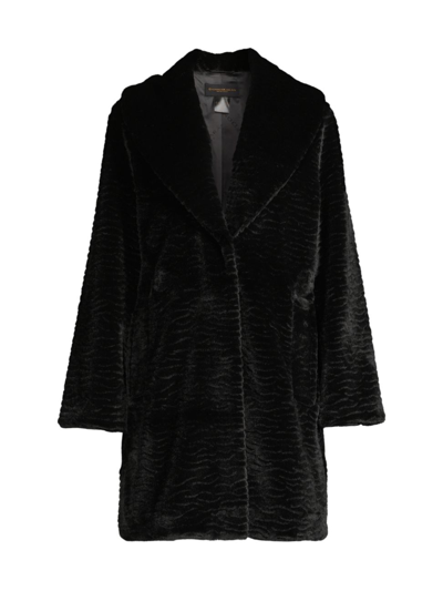 Donna Karan Shawl Collar Faux Fur Coat In Black Modesens