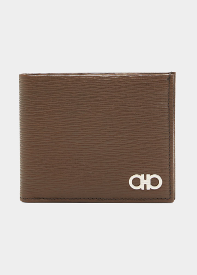 Ferragamo Men's Revival Gancio Leather Bifold Wallet In Brown | ModeSens
