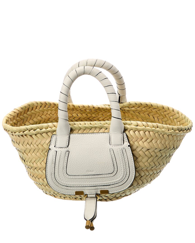 Chloé Chloe Marcie Mini Raffia & Leather Basket Tote In White | ModeSens