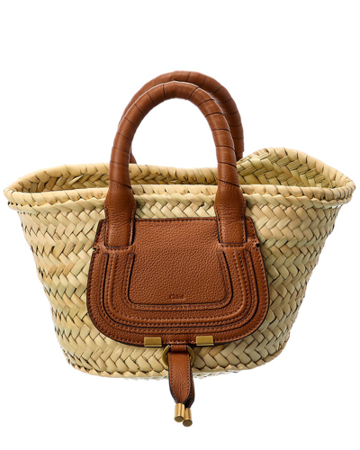 Chloé Chloe Marcie Mini Raffia & Leather Basket Tote In Beige | ModeSens