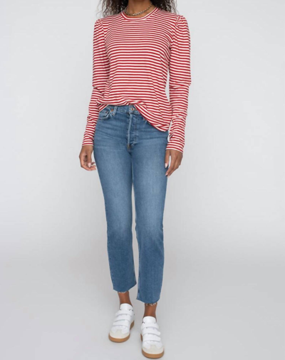 Stateside Stripe Organic Cotton Puff Sleeve Top In Ruby Stripe In Multi ...