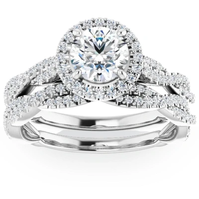 Pompeii3 1 1/2ct Diamond Halo Vine Engagement Wedding Ring Set 14k White Gold In Silver | ModeSens