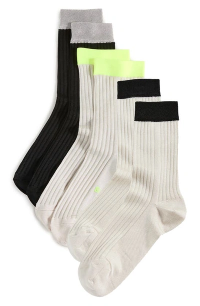 Stems Blocked 3-pack Crew Socks In Neon/ Ivory/ Black | ModeSens
