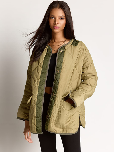 New York And Company Teddy Quilted-shell Jacket In Olive Green | ModeSens