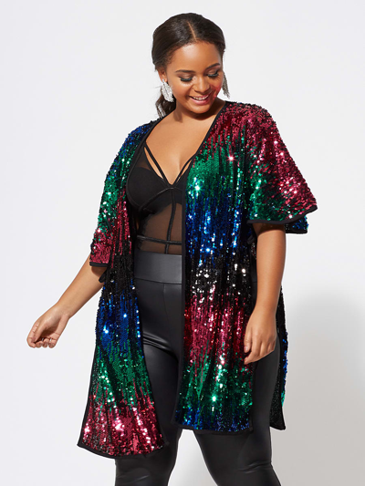 New York And Company Alayna Sequin Duster Pink | ModeSens