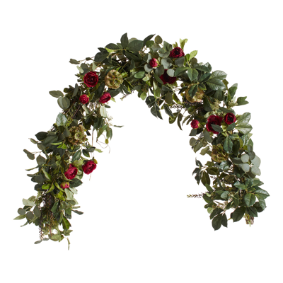Oka Large Faux Tea Rose And Eucalyptus Garland - Red/green | ModeSens