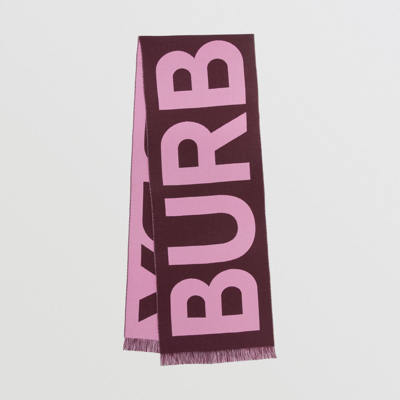 Burberry Logo Jacquard Wool Football Scarf In Burgundy/bubblegum | ModeSens
