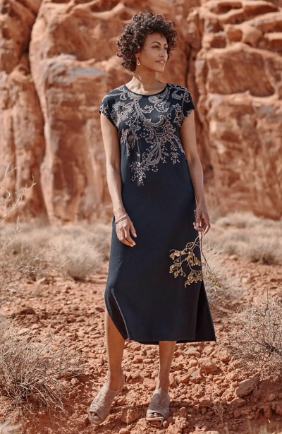 Jjill J.jill Trellis-embroidered Knit Midi Dress In Deep Atlantic ...