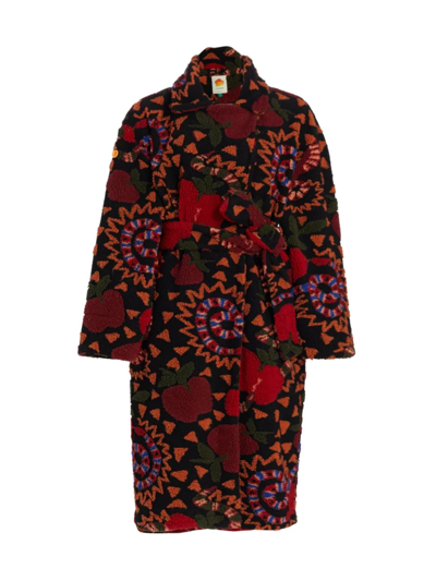 Farm Rio Snake Fruit Belted Fleece Coat In Black | ModeSens