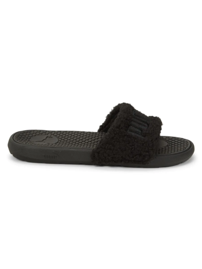 Puma Women's Logo Faux Fur Slides In Black | ModeSens