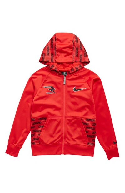 3 Brand Kids' Logo Panel Full Zip Hoodie In University Red | ModeSens