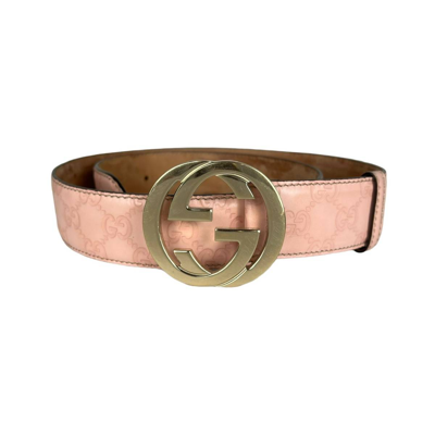 Pre-owned Gucci Interlocking G Buckle Monogram Belt In Pink | ModeSens