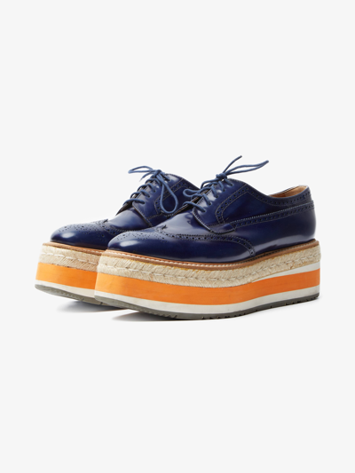 Pre-owned Prada High Sole Leather Derby Shoes In Blue | ModeSens