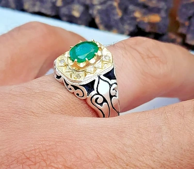 Pre-owned Handmade Original Emerald Rings Zamurd Ring Real Emerald ...