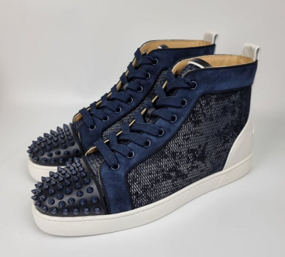 Pre-owned Christian Louboutin Lou Spike Blue And White Sneakers | ModeSens