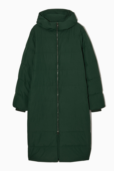 Cos Recycled-down Longline Puffer Coat In Green | ModeSens