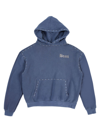 Bossi Embellished Logo Hoodie Sweatshirt In Denim | ModeSens