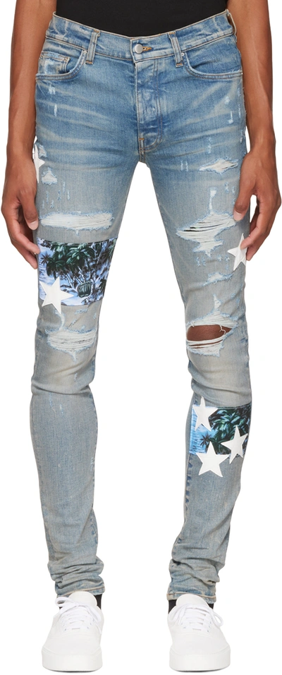 Amiri Distressed-effect Star Patch Skinny Jeans In Blue | ModeSens