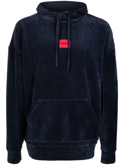 Hugo Boss Small Logo Velour Hoodie In Blue | ModeSens