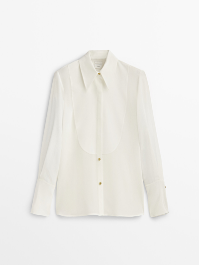 Massimo Dutti Silk Shirt With Chest Detail - Studio In Cream | ModeSens