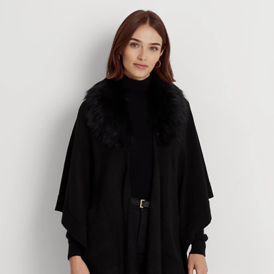 Ralph Lauren Faux-fur-trim Ruana In Black | ModeSens