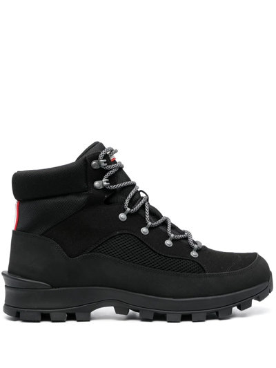 Hunter Explorer Lace-up Commando Boots In Black | ModeSens